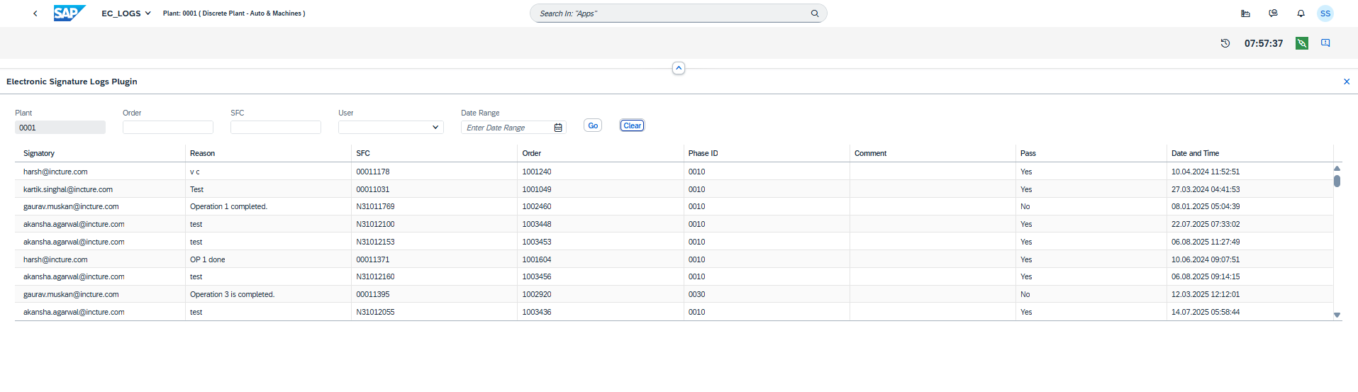 Electronic Signature Log Viewer for Orders & Operations | Cherrywork