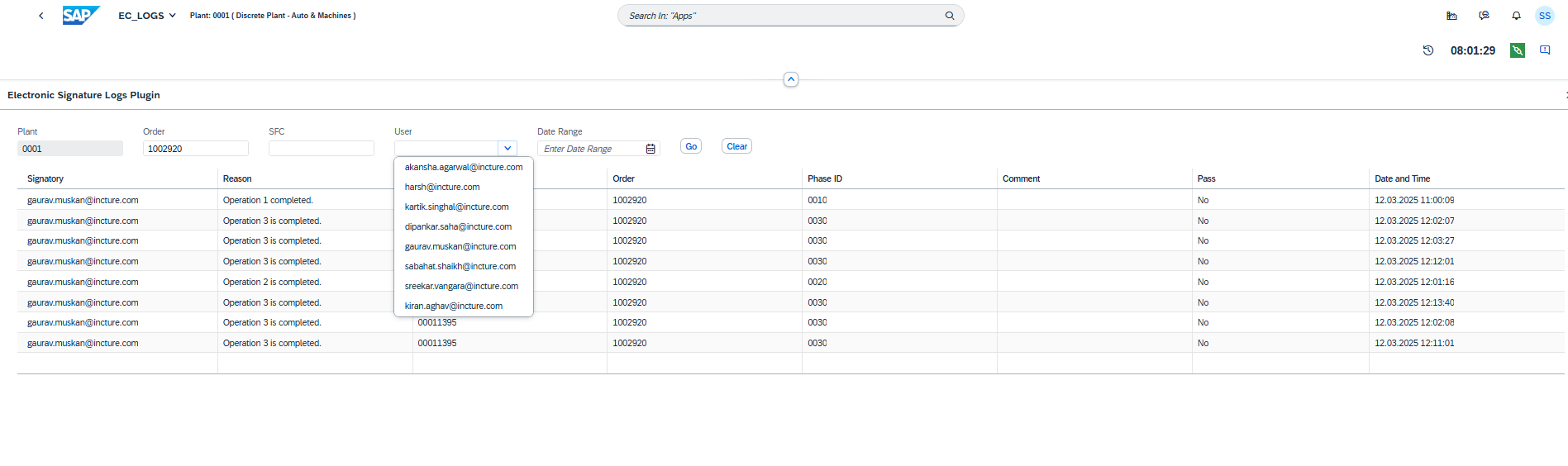 Electronic Signature Log Viewer for Orders & Operations | Cherrywork